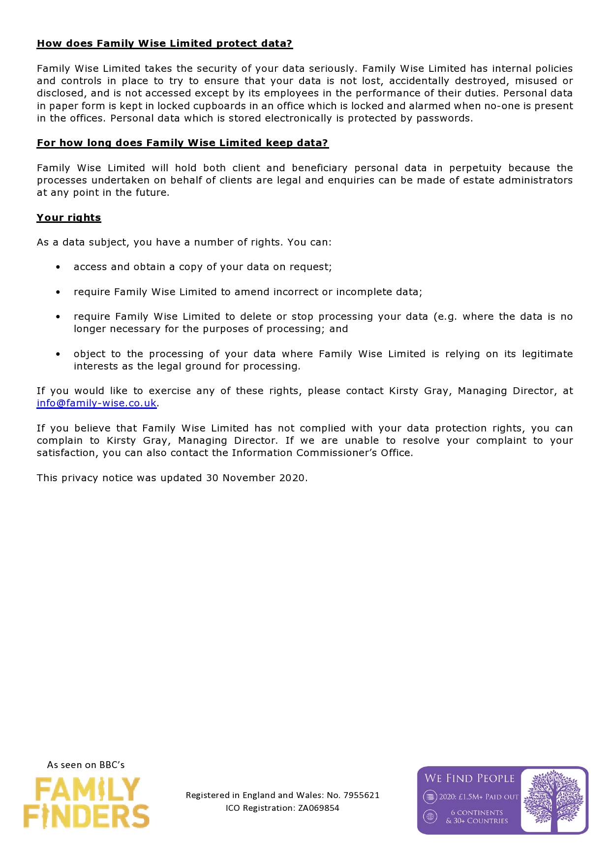 Privacy Policy - Family Wise Ltd.